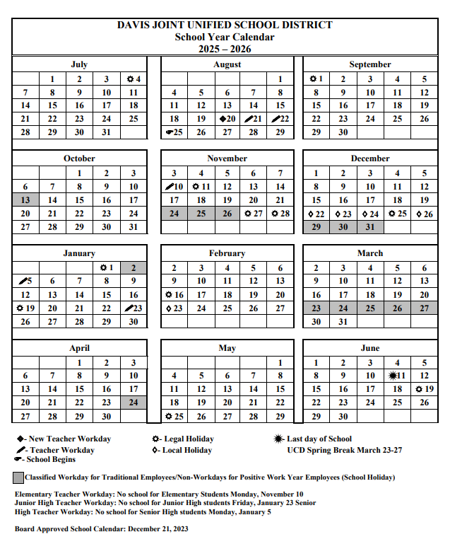 Approved Instructional Calendars – Davis Teachers Association